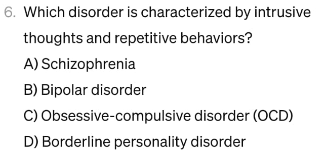 Solved Which disorder is characterized by intrusive thoughts | Chegg.com