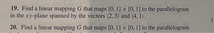 Solved 19. Find a linear mapping G that maps [0,1]×[0,1] to | Chegg.com