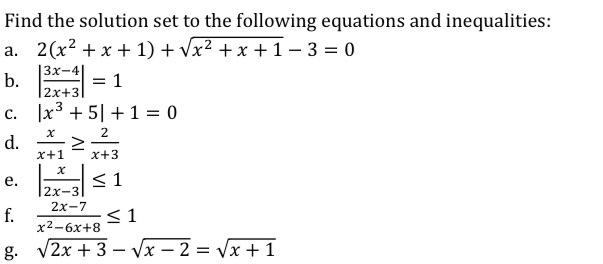 Solved Find the solution set to the following equations and | Chegg.com