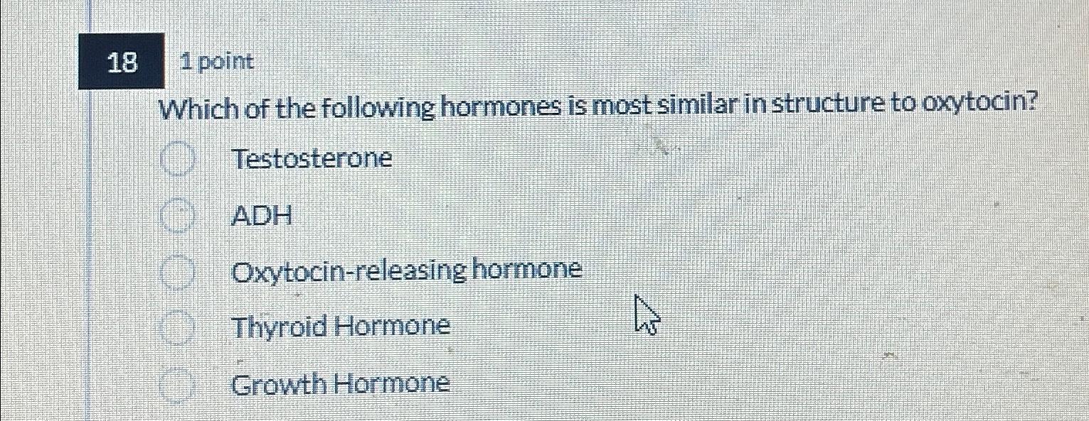 Solved 181 ﻿pointWhich of the following hormones is most | Chegg.com