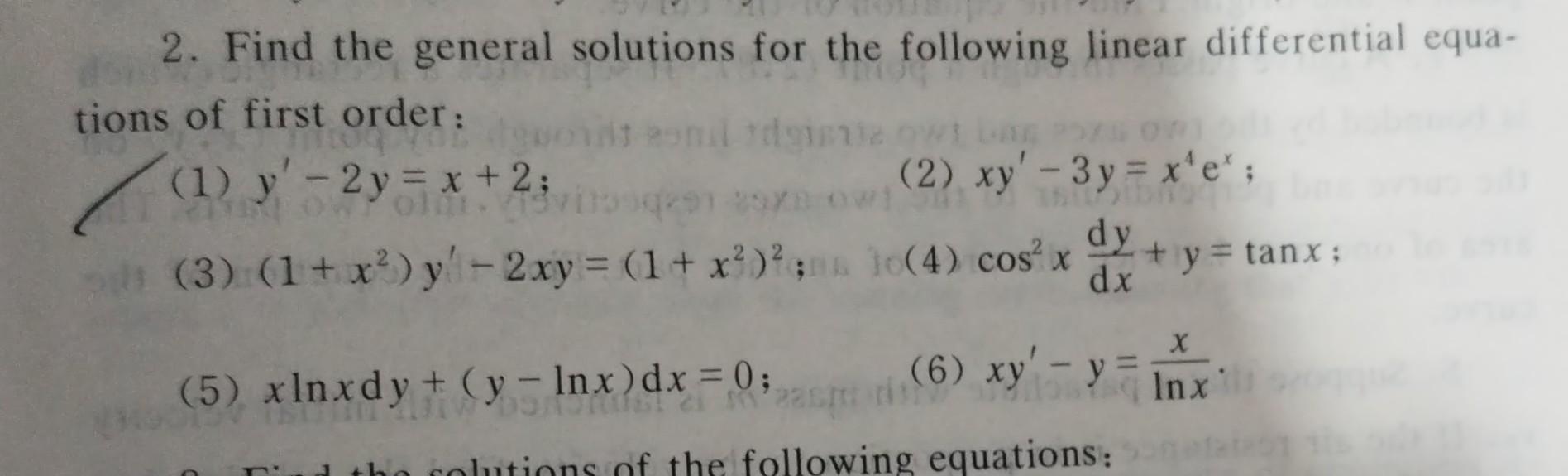 Solved 2. Find the general solutions for the following | Chegg.com