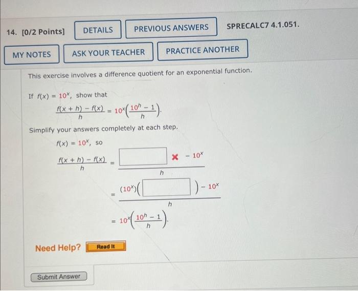 Solved This exercise involves a difference quotient for an | Chegg.com