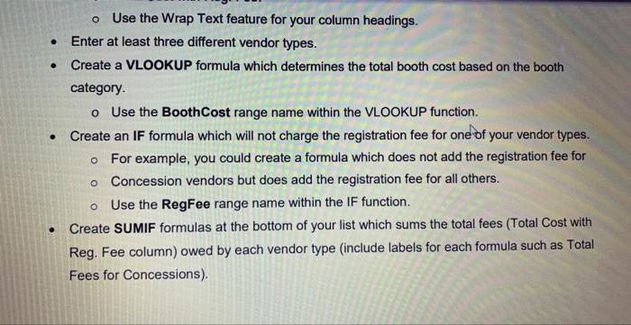 Solved i need a VLOOKUP formula to determine booth cost | Chegg.com