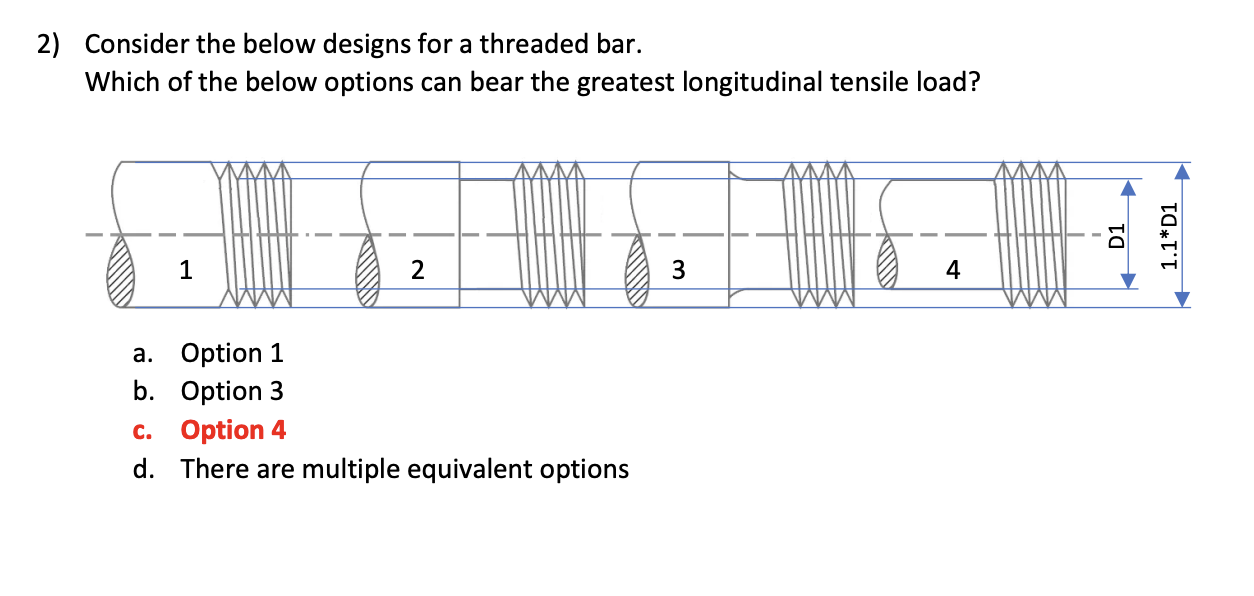Solved Consider the below designs for a threaded bar.Which | Chegg.com