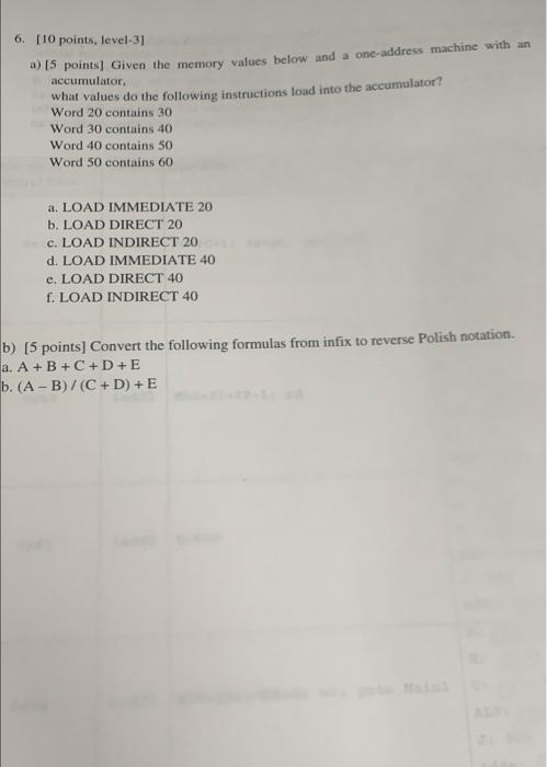 Solved 6. [10 points, level-3] a) [5 points) Given the | Chegg.com