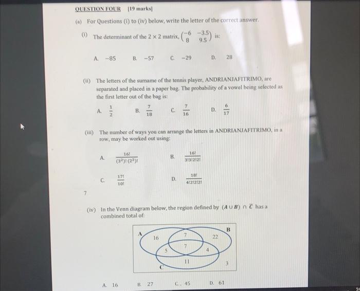 Solved Question Three continued (b) Solve the following: (i) | Chegg.com