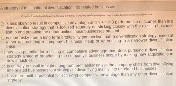 Solved A strategy of multinational diversification into | Chegg.com