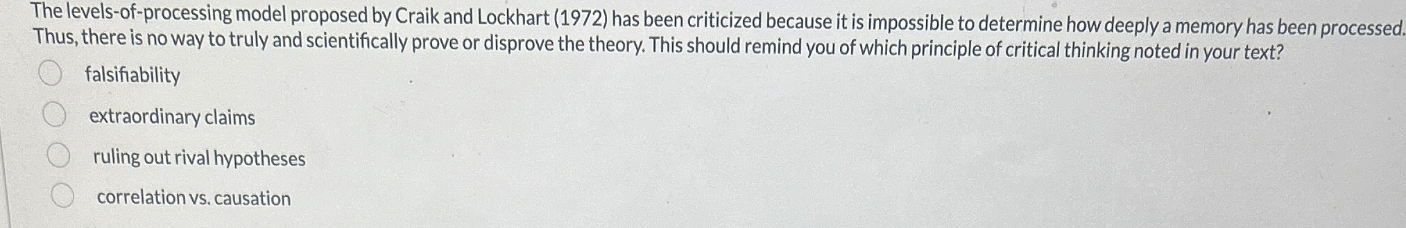 Solved The levels-of-processing model proposed by Craik and | Chegg.com