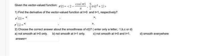 Solved Given the vector-valued function: | Chegg.com