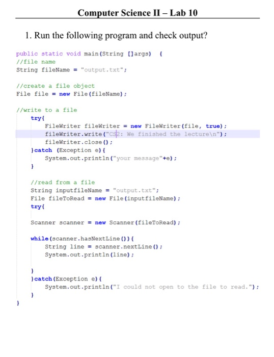 Solved Computer Science II - Lab 10 1. Run the following | Chegg.com