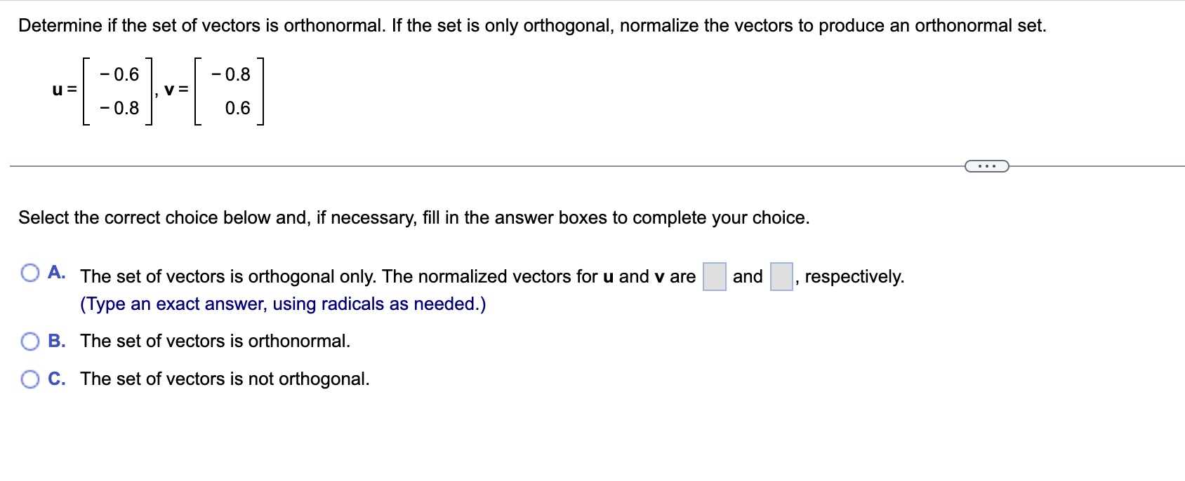 Solved Determine If The Set Of Vectors Is Orthonormal If