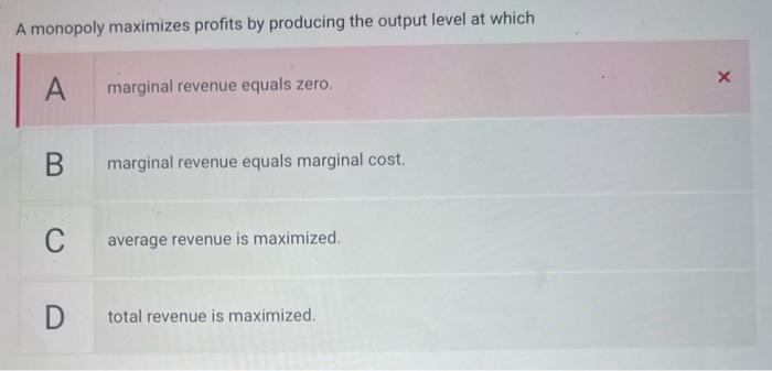Solved A monopoly maximizes profits by producing the output | Chegg.com