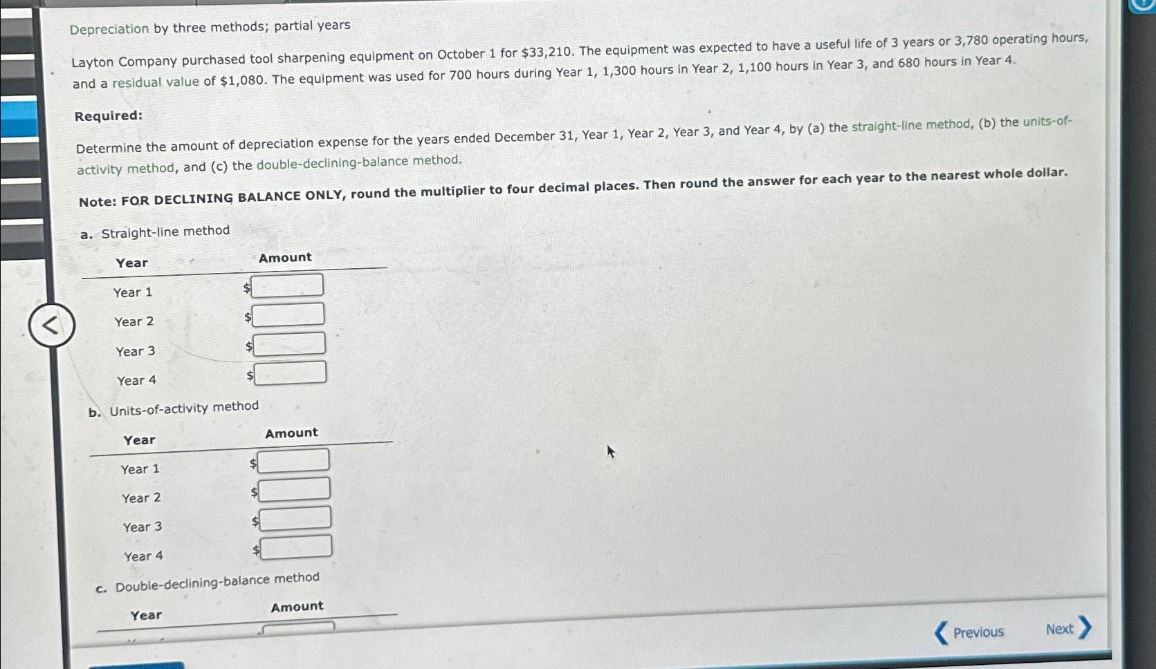 Solved Depreciation by three methods; partial years and a | Chegg.com