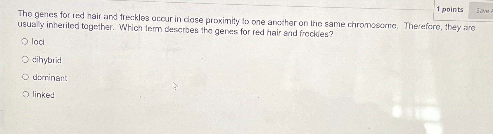 Solved 1 ﻿pointsThe genes for red hair and freckles occur in | Chegg.com