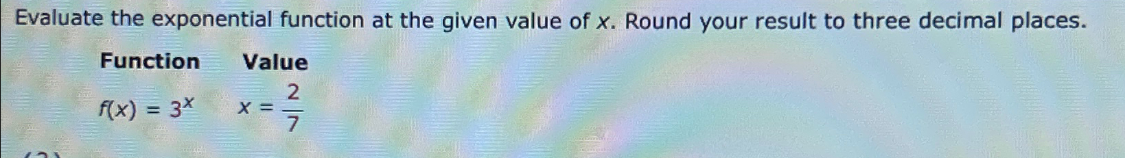 Solved Evaluate the exponential function at the given value | Chegg.com
