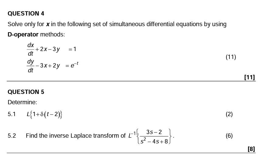 Solved Solve only for x in the following set of simultaneous | Chegg.com
