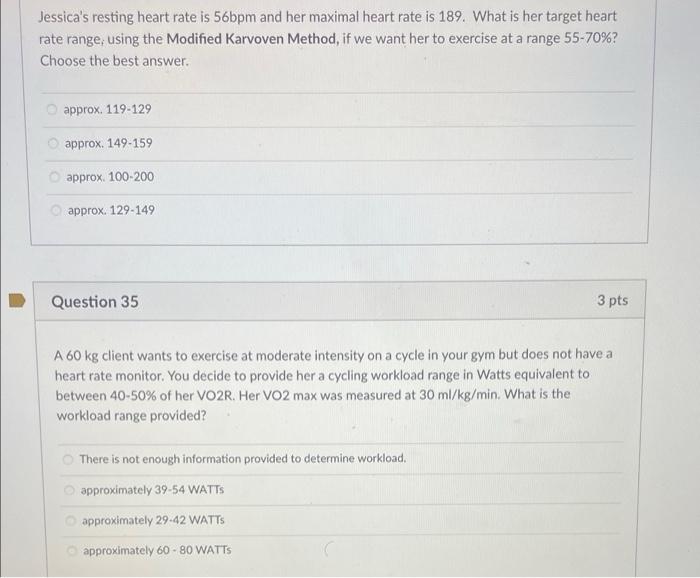 Solved Jessica's resting heart rate is 56bpm and her maximal | Chegg.com