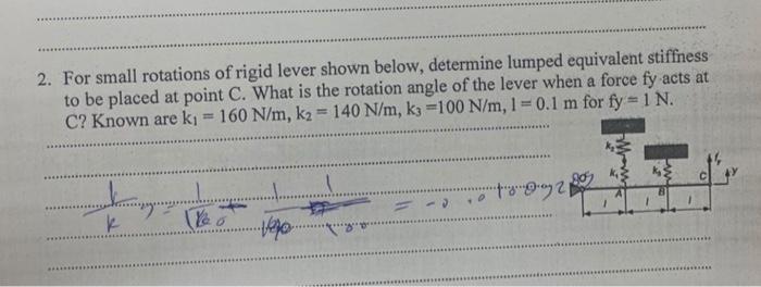 Solved For small rotations of rigid lever shown below, | Chegg.com