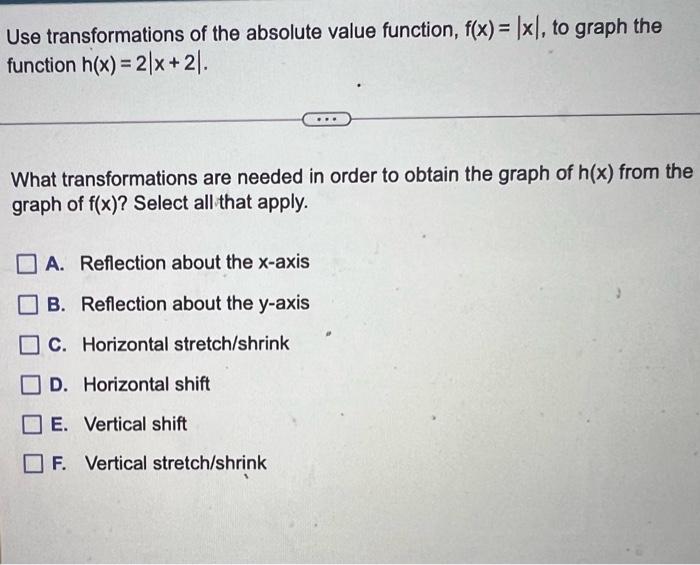 Solved Use transformations of the absolute value function, | Chegg.com