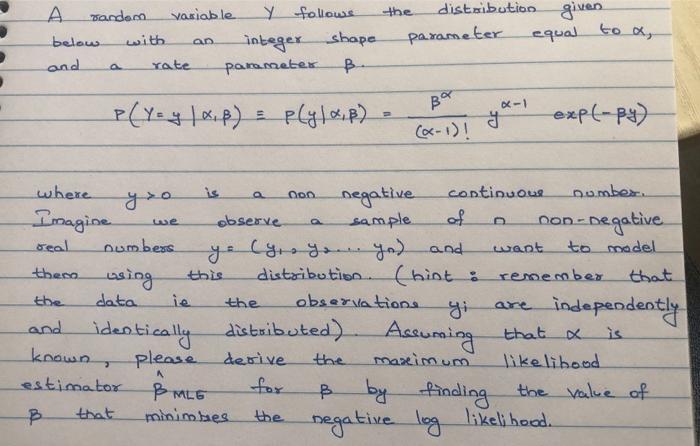 Solved A random variable y followe the distribution given | Chegg.com