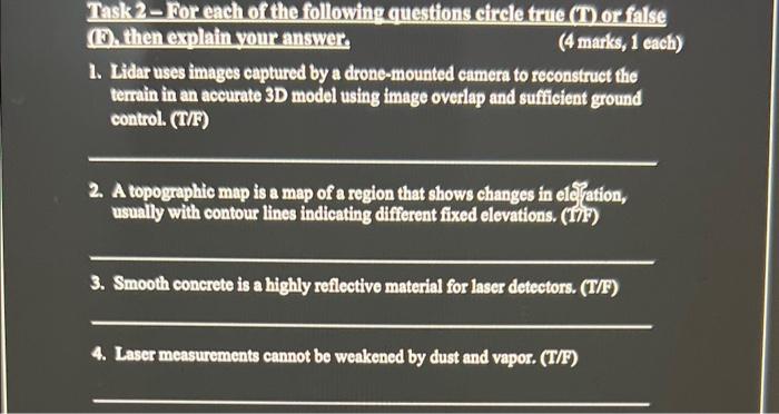 Solved Task 2 - Dor each of the following questions circle | Chegg.com