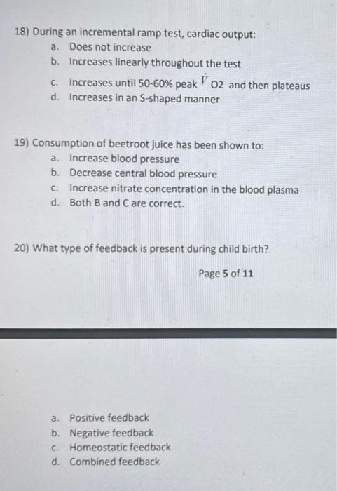 Solved 18) During an incremental ramp test, cardiac output: | Chegg.com