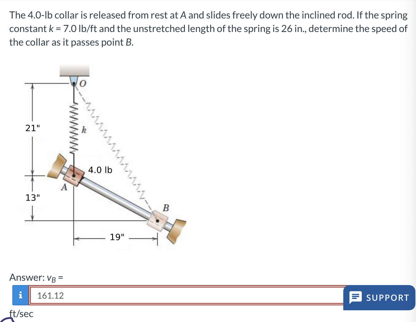 Solved The 4.0-Ib collar is released from rest at A and | Chegg.com