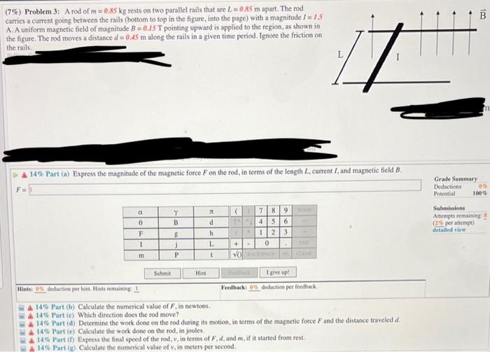 Solved (7\%) Problem 3: A rod of m=0.85 kg rests on two | Chegg.com