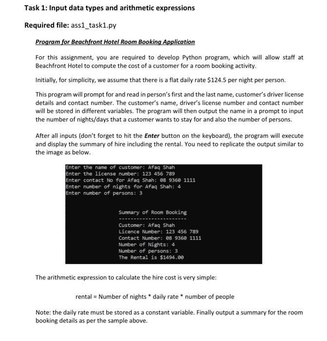 Solved Task 1: Input data types and arithmetic expressions | Chegg.com