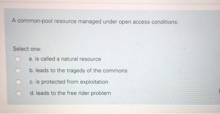 Solved A common-pool resource managed under open access | Chegg.com