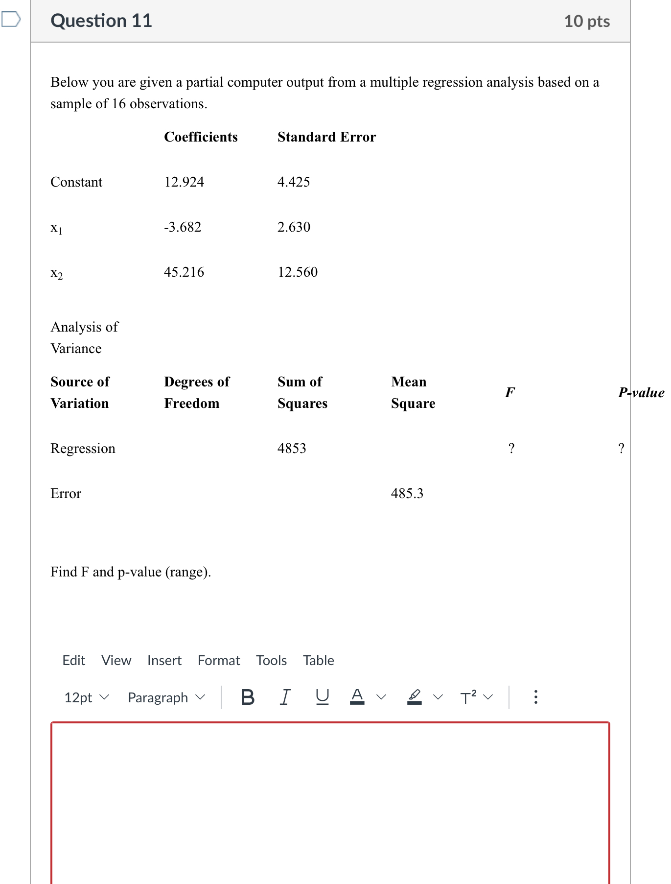 Solved Below You Are Given A Partial Computer Output From A 8337