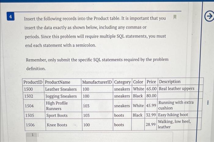 Solved Insert the following records into the Product table. | Chegg.com
