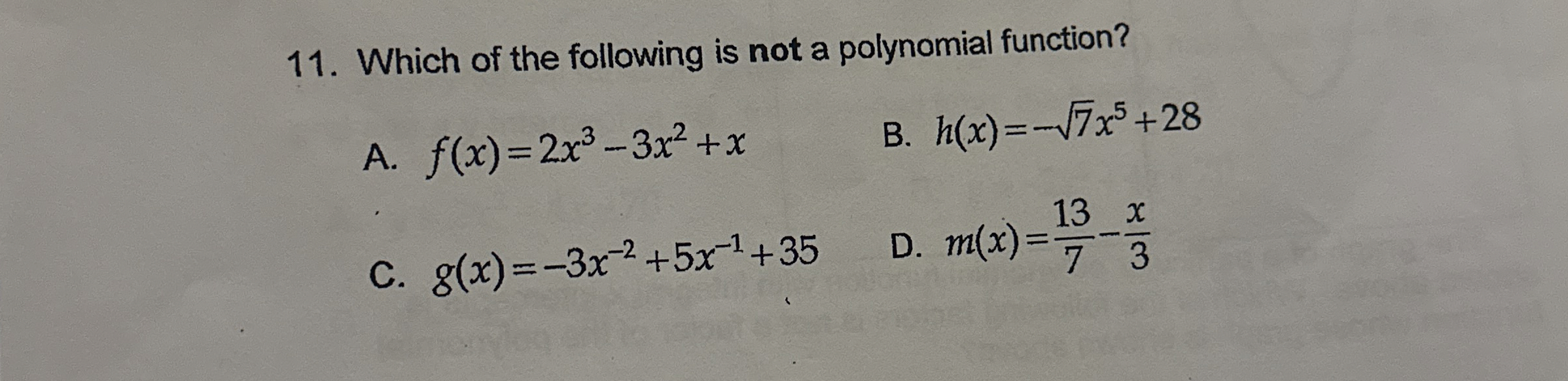 Solved Which of the following is not a polynomial | Chegg.com