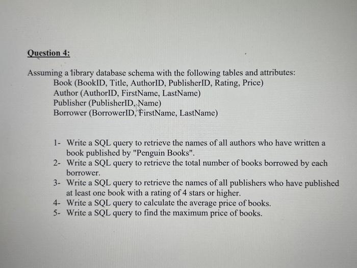 Solved Assuming a library database schema with the following | Chegg.com