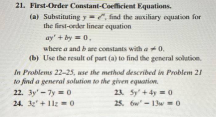 21 First Order Constant Coefficient Equations A