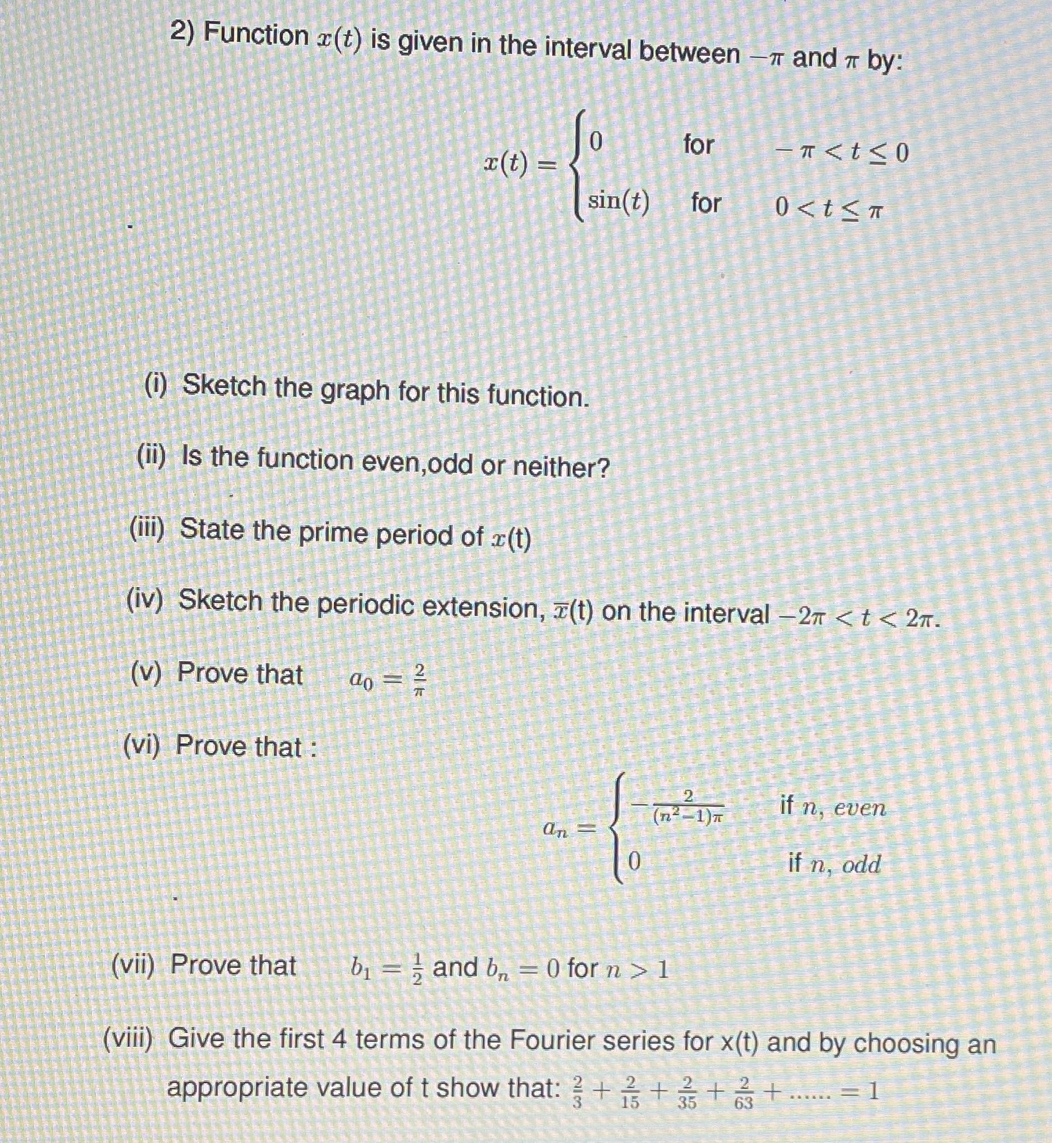 Function x(t) ﻿is given in the interval between -π | Chegg.com