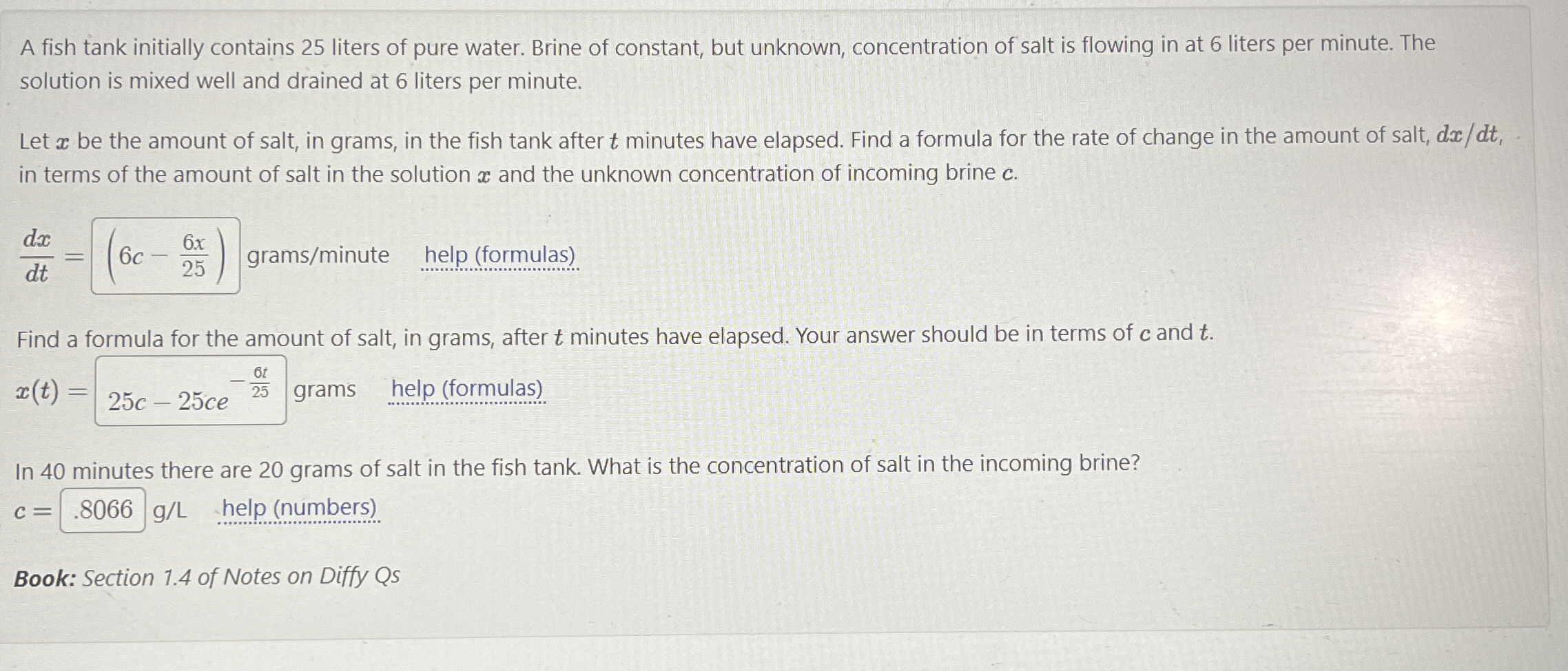 Solved A fish tank initially contains 25 ﻿liters of pure | Chegg.com