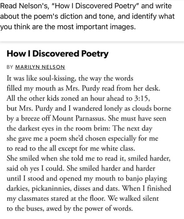 Solved Read Nelson's, "How I Discovered Poetry" and write | Chegg.com