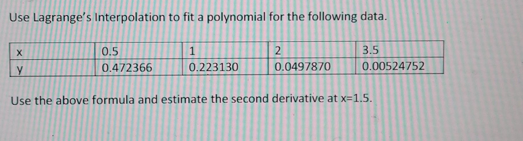 Solved Use Lagranges Interpolation To Fit A Polynomial For 5283