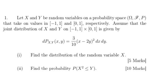 Solved 1. Let X and Y be random variables on a probability | Chegg.com