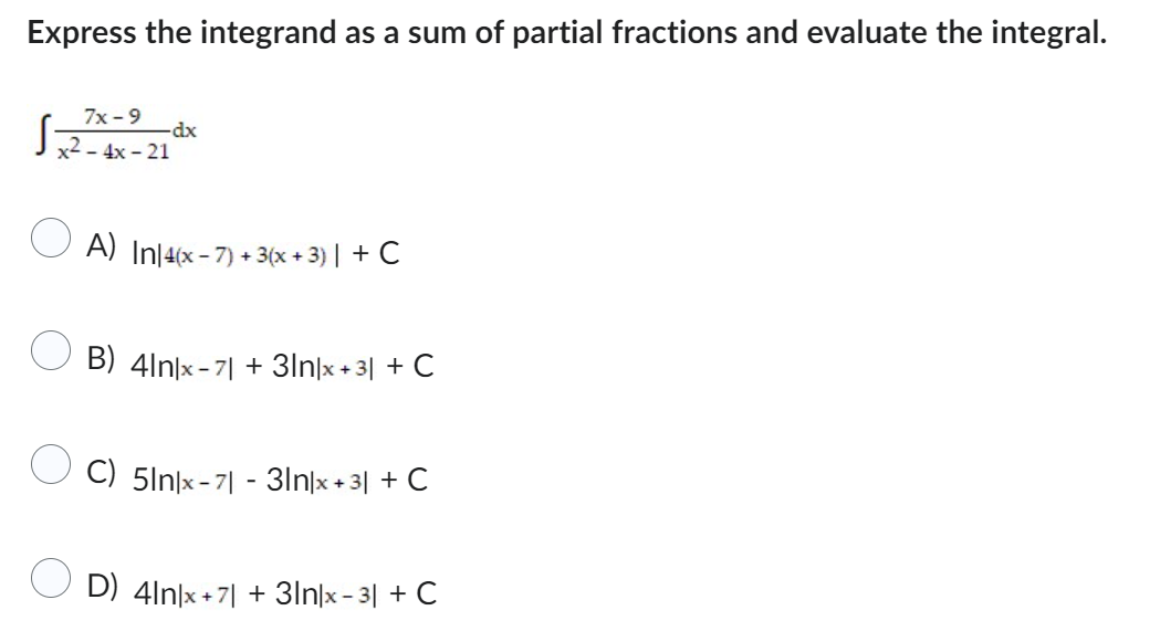Solved Express the integrand as a sum of partial fractions | Chegg.com
