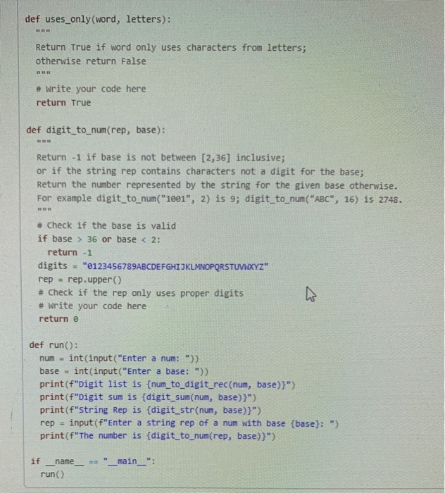 def num_to_digit_rec(num, base): Return a list of | Chegg.com