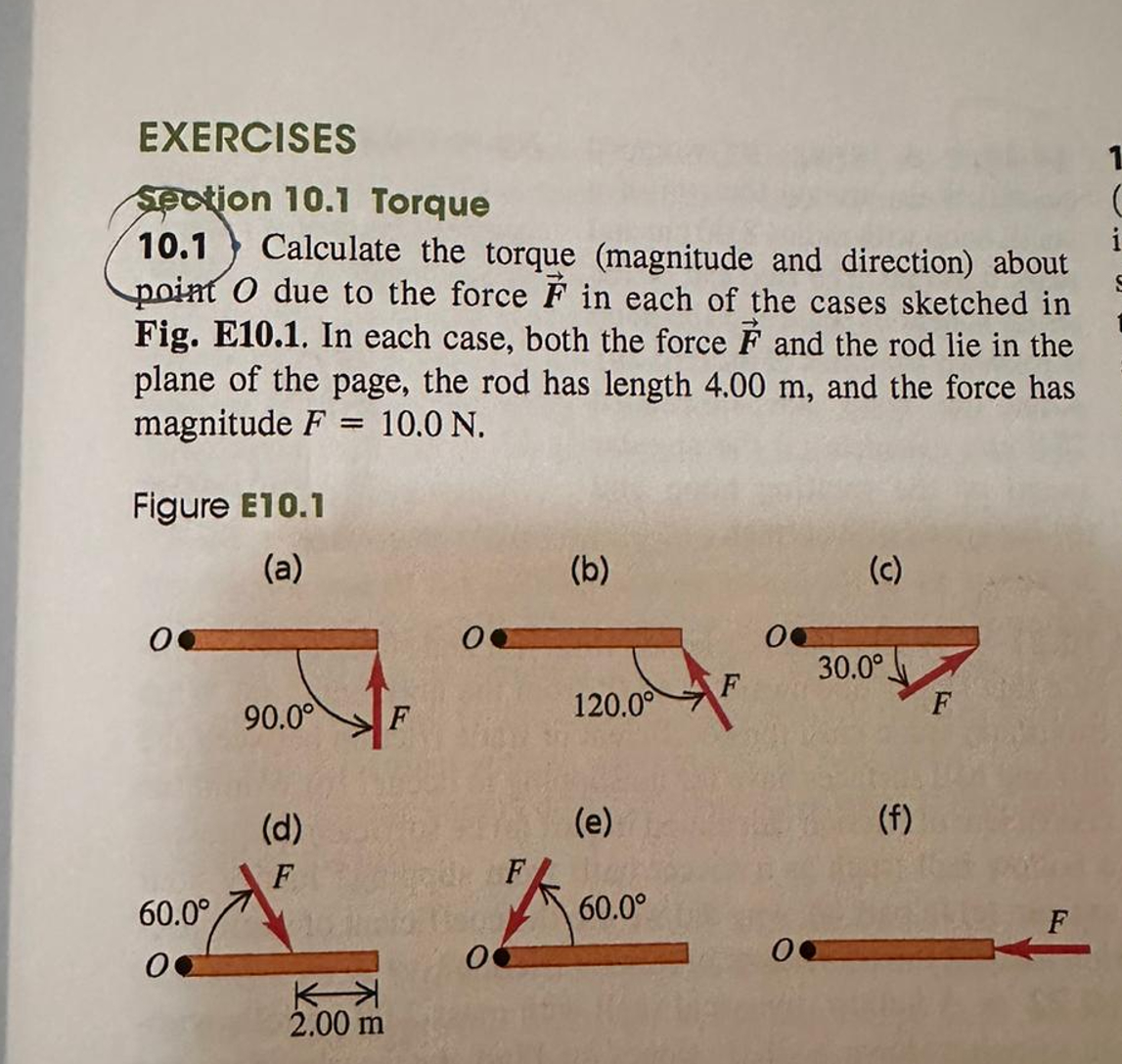 Solved EXERCISESseation 10.1 ﻿Torque10.1 ﻿Calculate the | Chegg.com