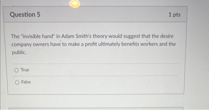 Solved The "invisible hand" in Adam Smith's theory would | Chegg.com