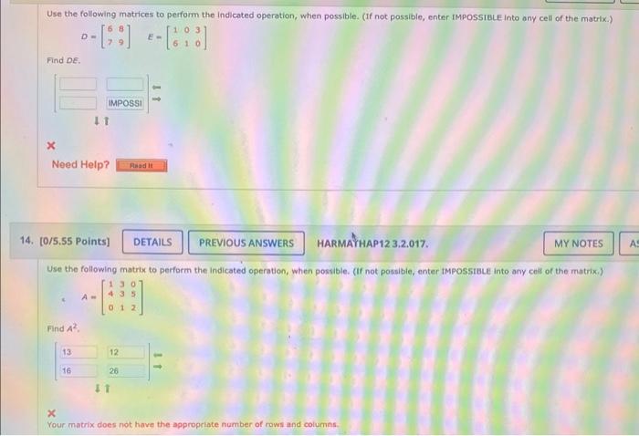 Solved Use the following matrices to perform the indicated | Chegg.com