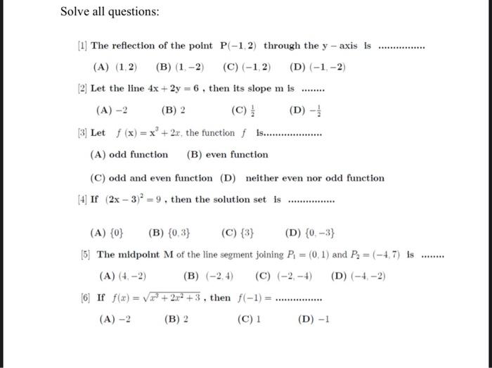 [1] The Reflection Of The Point P −1 2 Through The