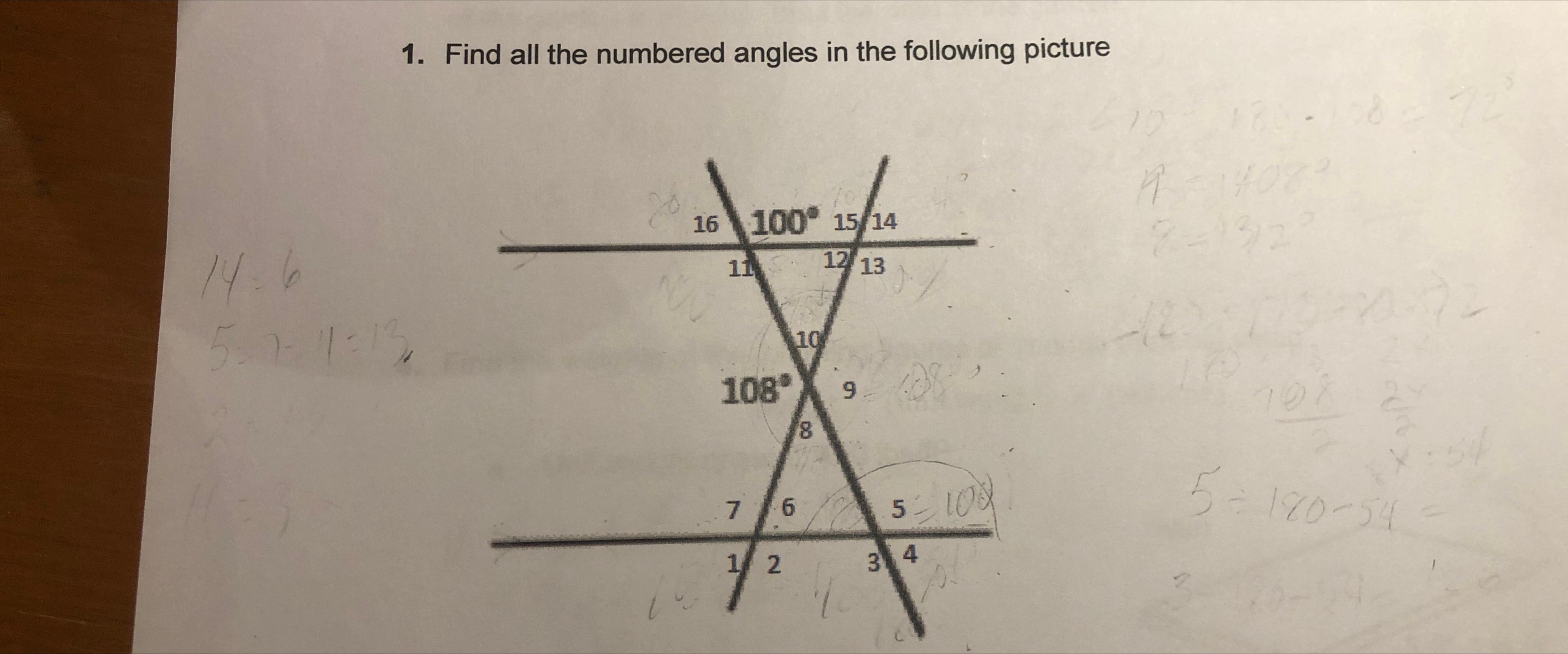 Solved Find all the numbered angles in the following picture | Chegg.com