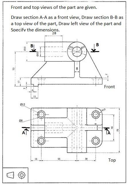 Solved Front and top views of the part are given. Draw | Chegg.com