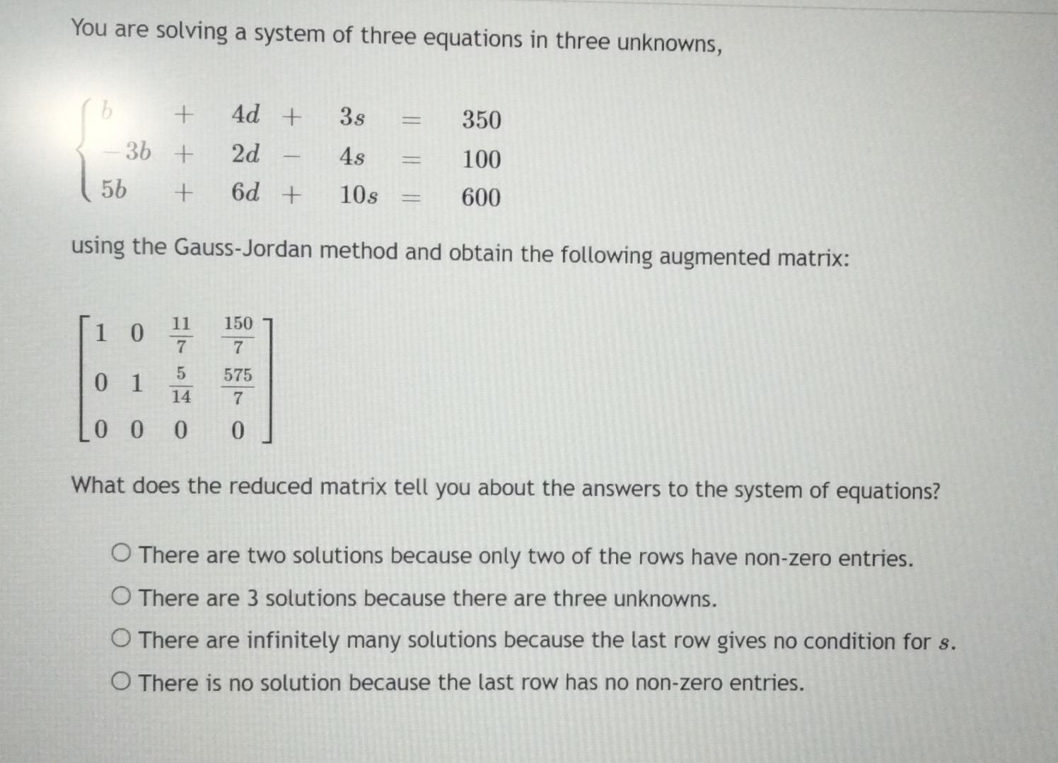 Solved You are solving a system of three equations in three | Chegg.com