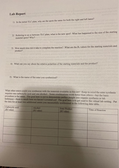 Lab Techniques: Synthesis of an Ester Experiment | Chegg.com
